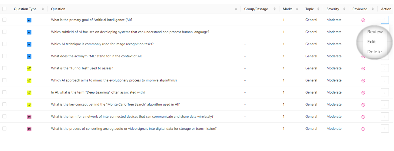 How to View/Review the Questions in a Question Bank